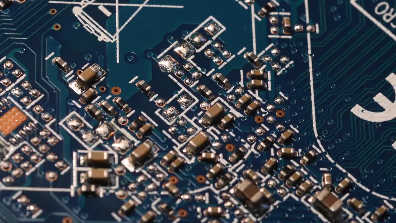 Close Up Blue Circuit Board Computer Motherboard Electrical Components ...