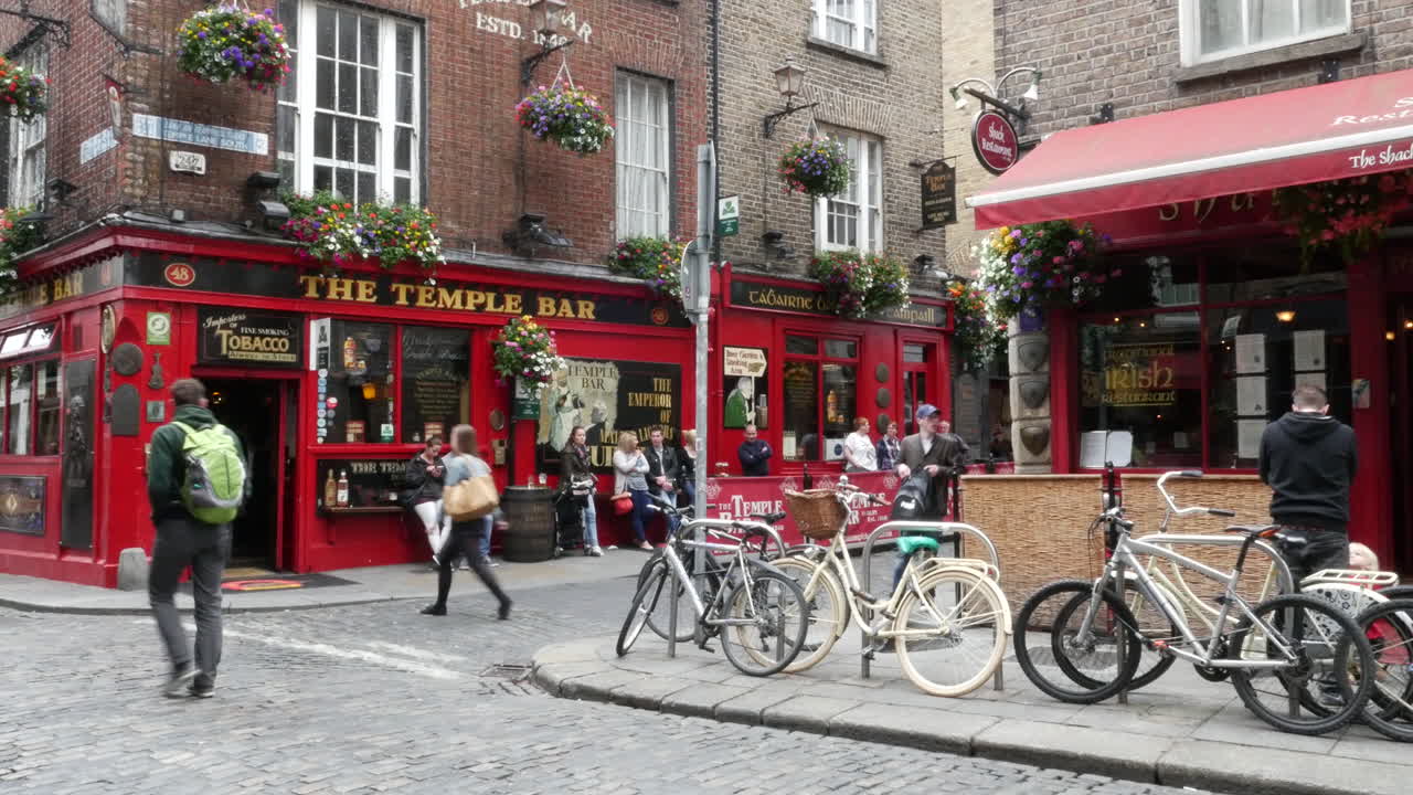 Ireland Dublin Temple Bar Scene With Bikes Free Stock Video Footage ...