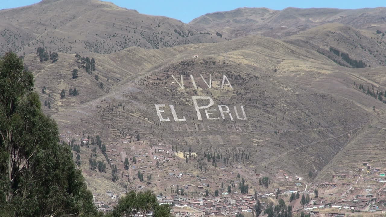 Peru Viva El Peru Sign On Hill Above Cusco S Free Stock Video Footage ...