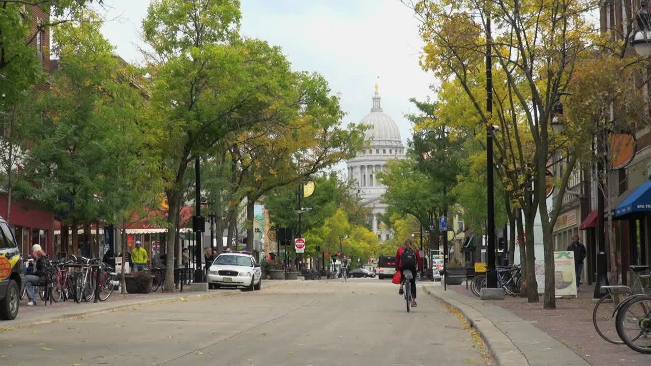 Wisconsin Madison State Street With Bikes Free Stock Video Footage ...