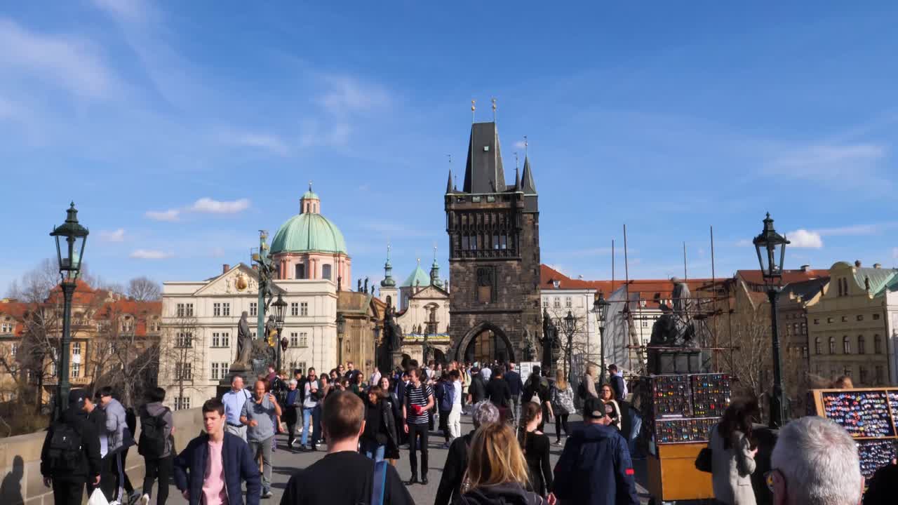 Charles Bridge In Prague Crowded With Tourists Free Stock Video Footage ...