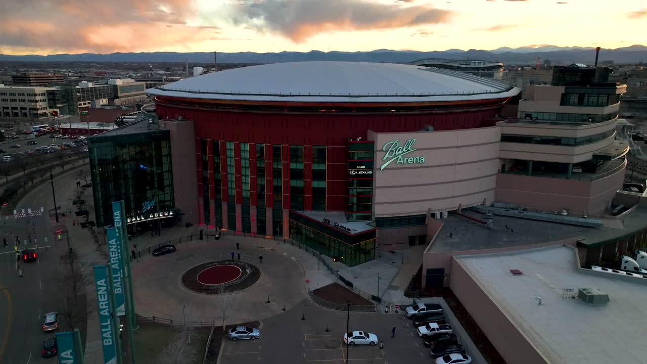 Vivid Sunset Sky Over Iconic Ball Arena In Denver Colorado, Aerial View ...