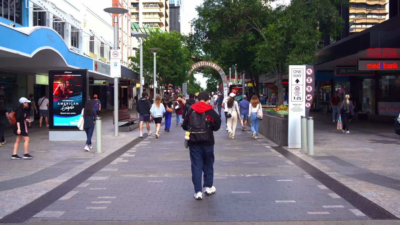 Point Of View, Walk Through Shot Capturing Busy Queen Street Mall ...