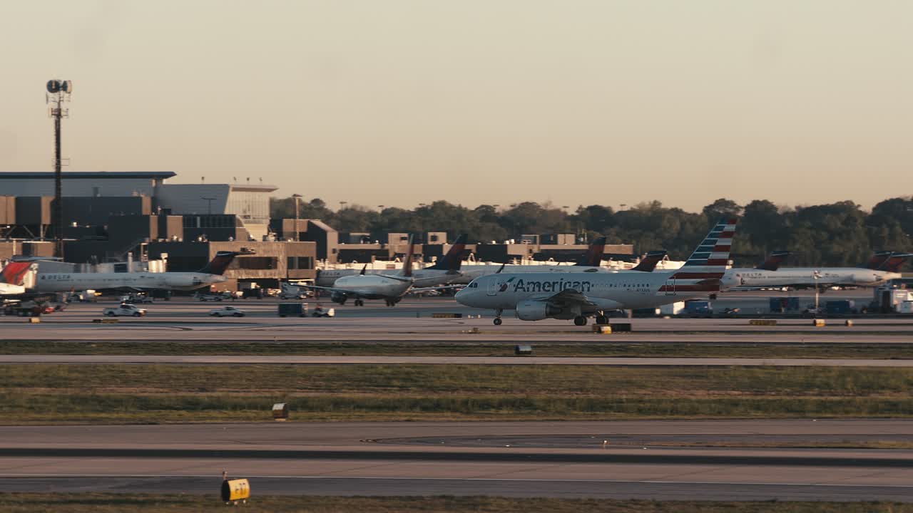 Wide Pan Shot Of ATL Airport In Atlanta, Georgia As An American ...