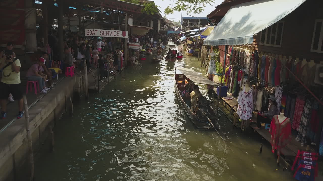 Busy Water Canal Traffic In Floating Market, Thailand Free Stock Video ...