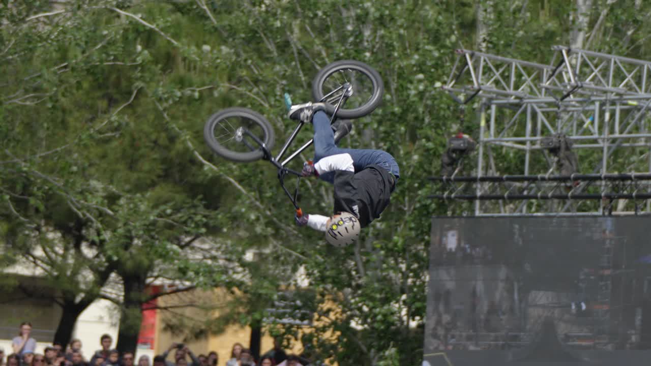 BMX Biker Doing Breathtaking Double Tailwhip Backflip Stunt In Mid Air ...