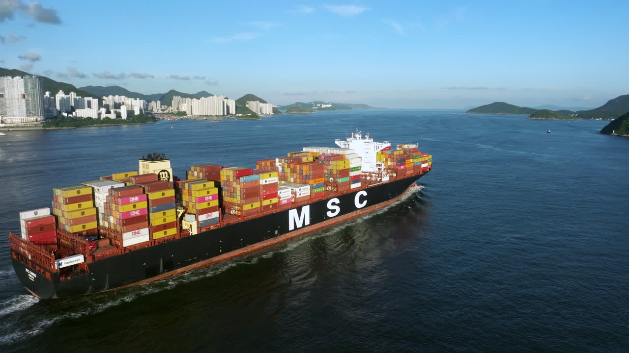 Large MSC Container Ship Passing Through The Channel Between Hong Kong Island And Lamma Island ...