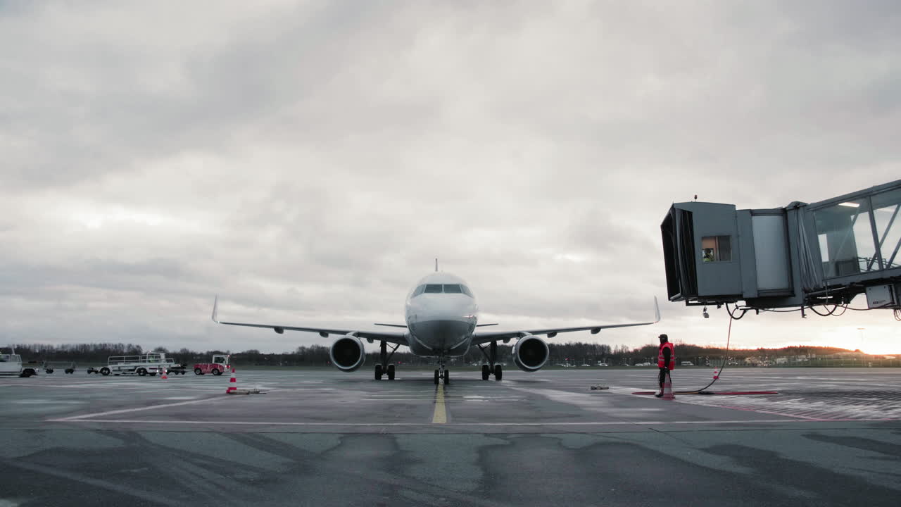 Airplane Airbus A320 Pulling Into Parking Space And With Aircraft ...