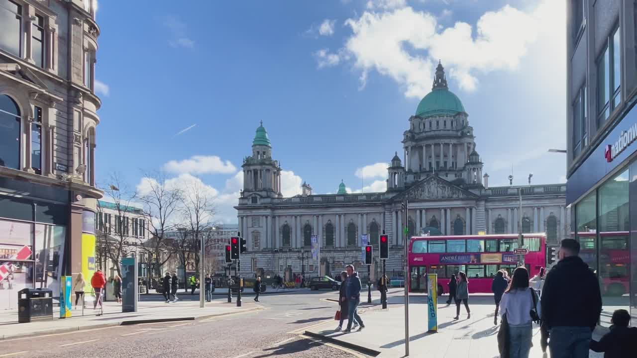 A Static Shot In 4K Of Belfast City Hall From Royal Avenue Towards ...