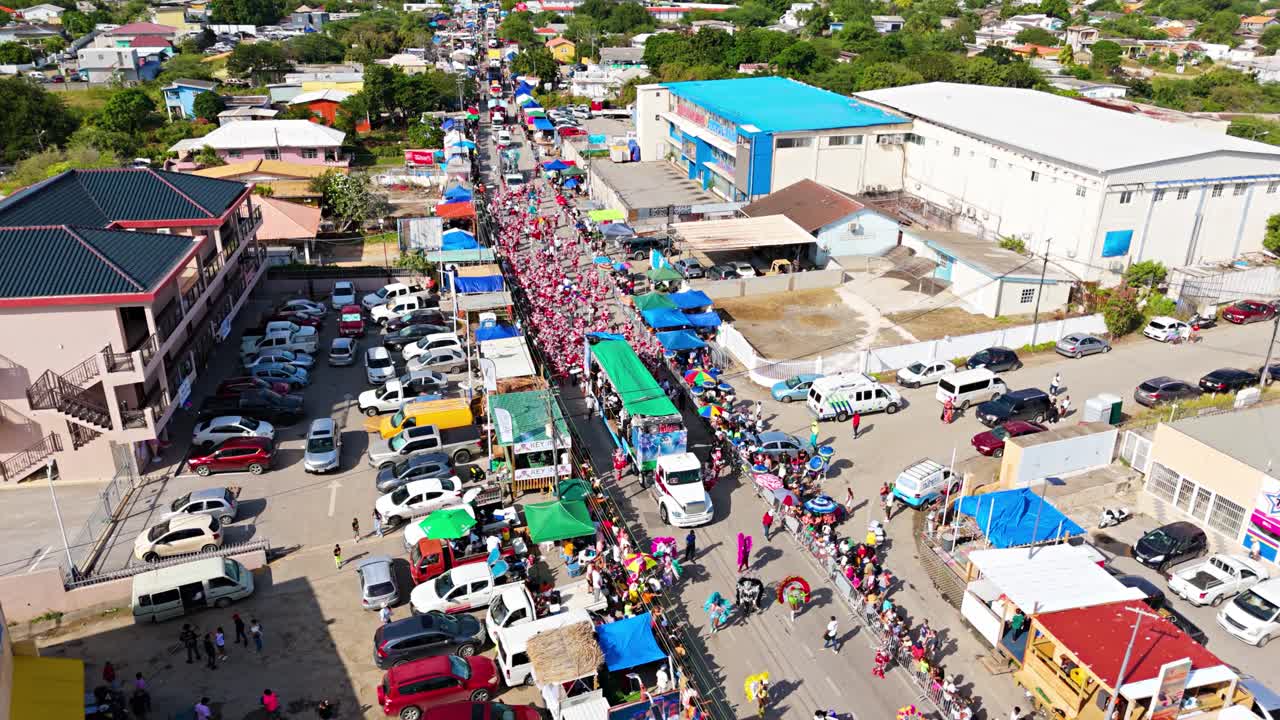 Drone Rises Above Grand March Carnaval Parade Float And Performers In ...