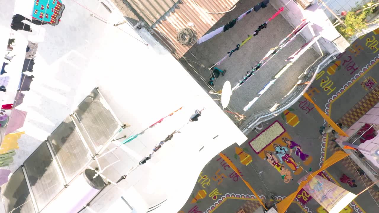 Aerial Drone View Drone Camera Showing People Photographing Rangoli Jai ...