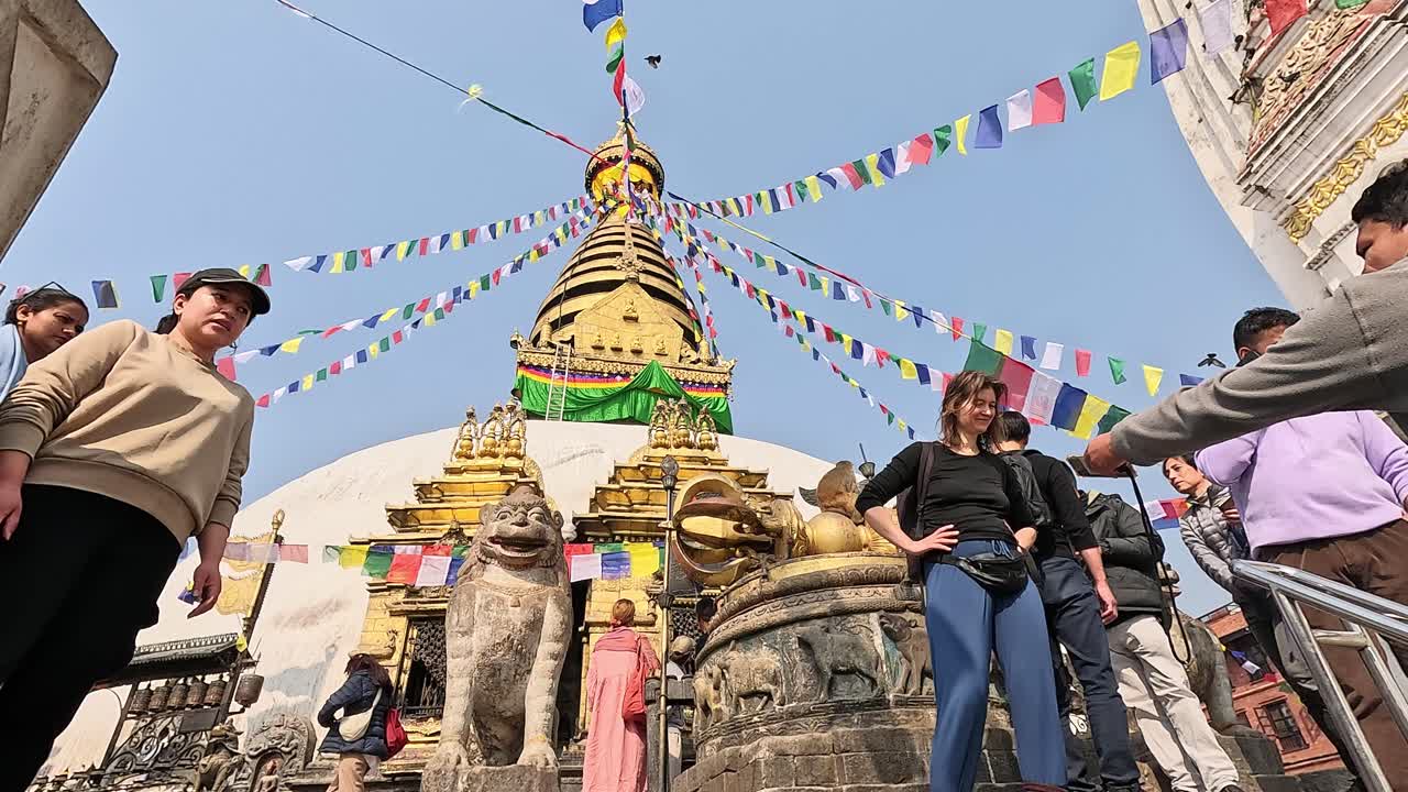 Walk Up The Stairs Approaching Swayambhu Stupa And Pratappur Shikara At ...