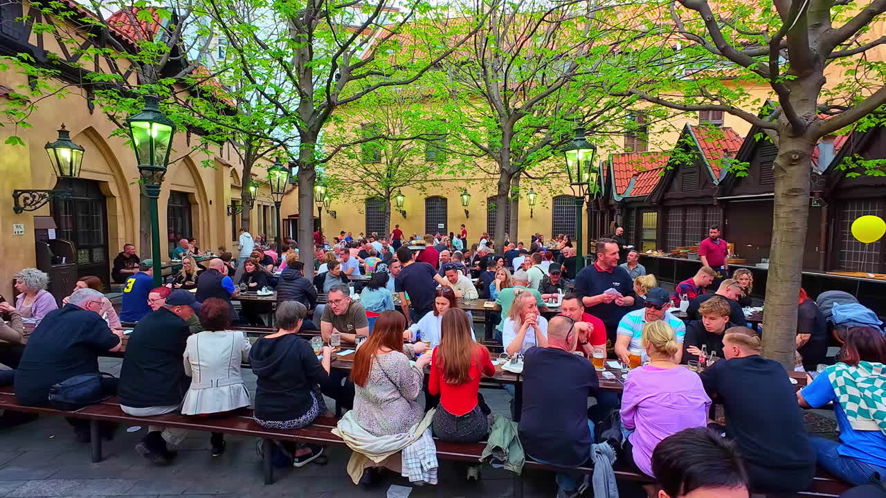 Crowd Of People Dining Al Fresco In Daytime At Historic Brewery ...