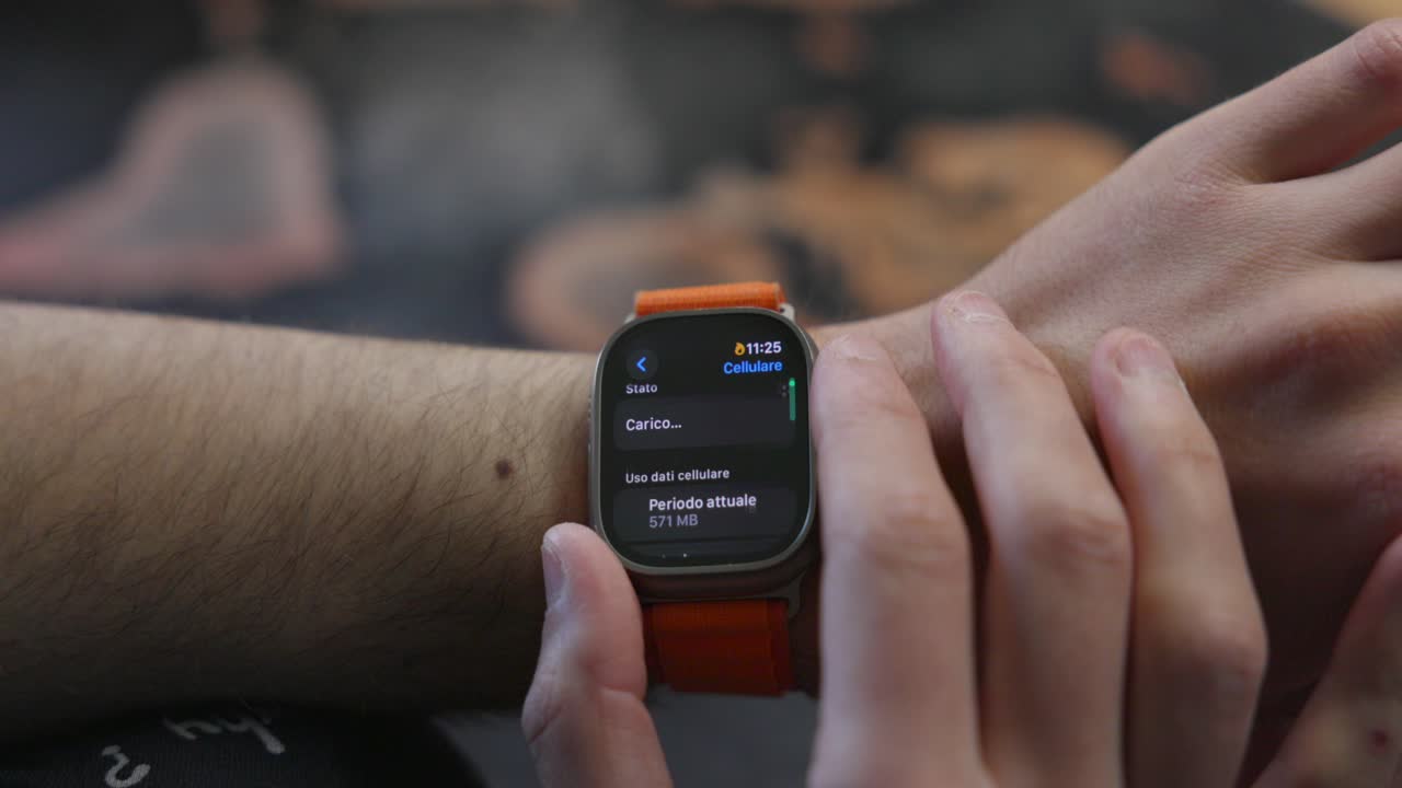 Close Up Using Smartwatch On Wrist, Scrolling Menu Options And Tapping ...