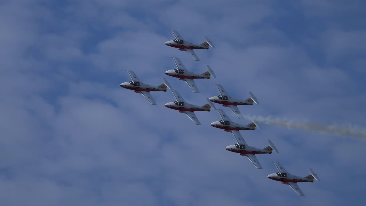 Tight Formation Of Jet Airplanes Flyby At Airshow TRACK Free Stock ...