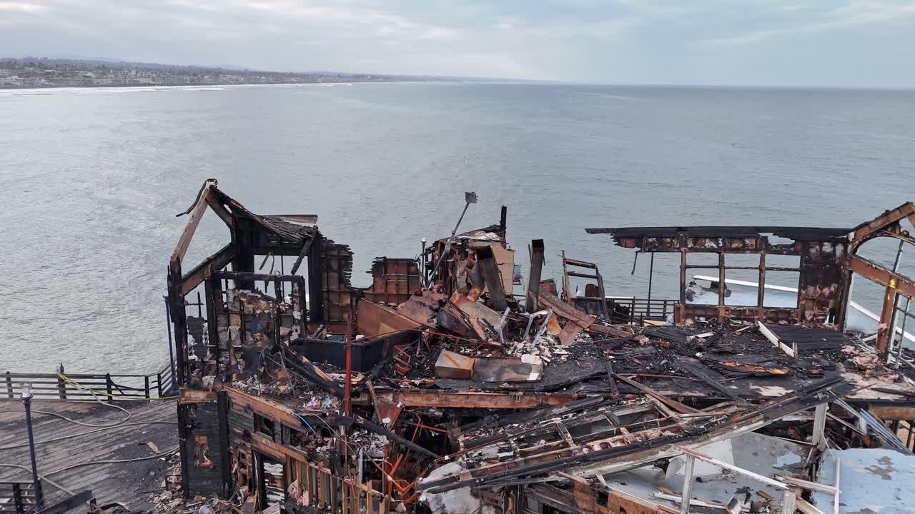 Oceanside Pier Fire Damage Drone Flyover North To South Pass Of End Of Pier Former Rubys Diner ...
