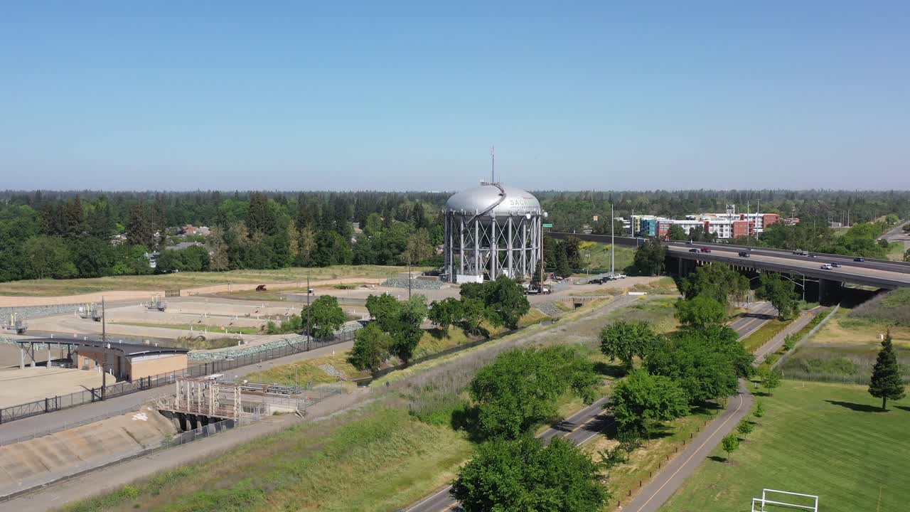 Historic Sacramento Water Tower - Aerial Flyover View Free Stock Video ...