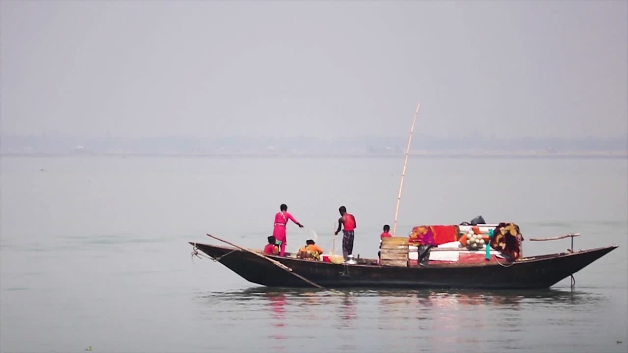 Bede People Fishing In Padma River In Traditional Boat Free Stock Video ...
