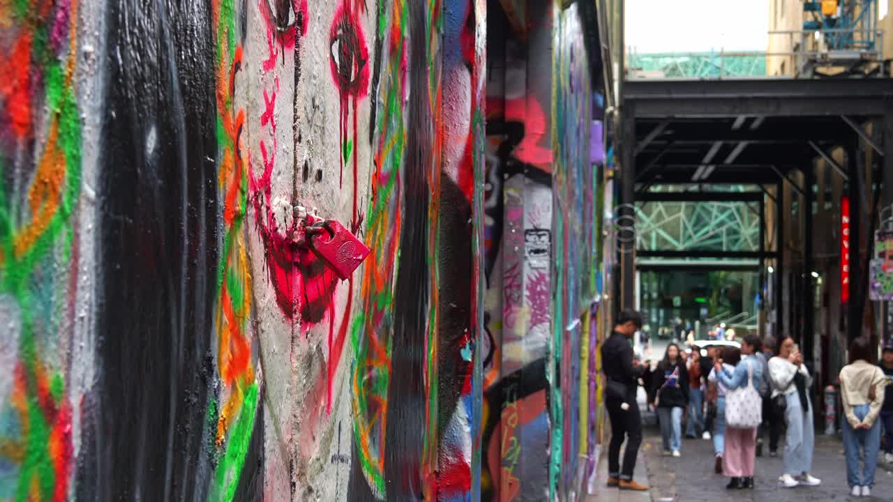 A Painted Lady Graffiti With Lock On Her Red Lip, Hosier Lane A ...