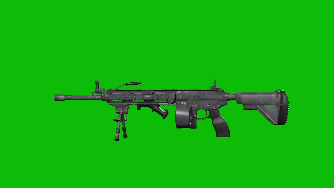 3D Model Of A Modern ΤΜ-209 Machine Gun Rotating 360 Degrees On Green ...