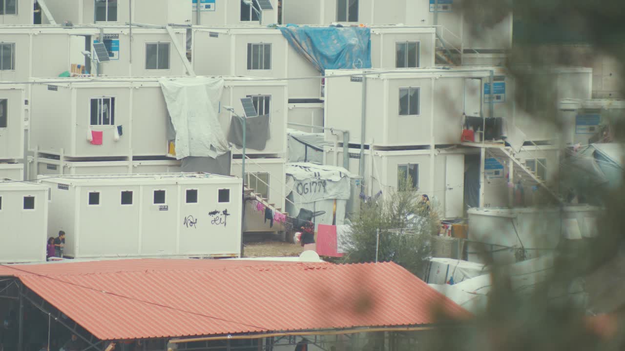 Moria Refugee Camp Interior Isoboxes Stacked Cramped Living Conditions ...