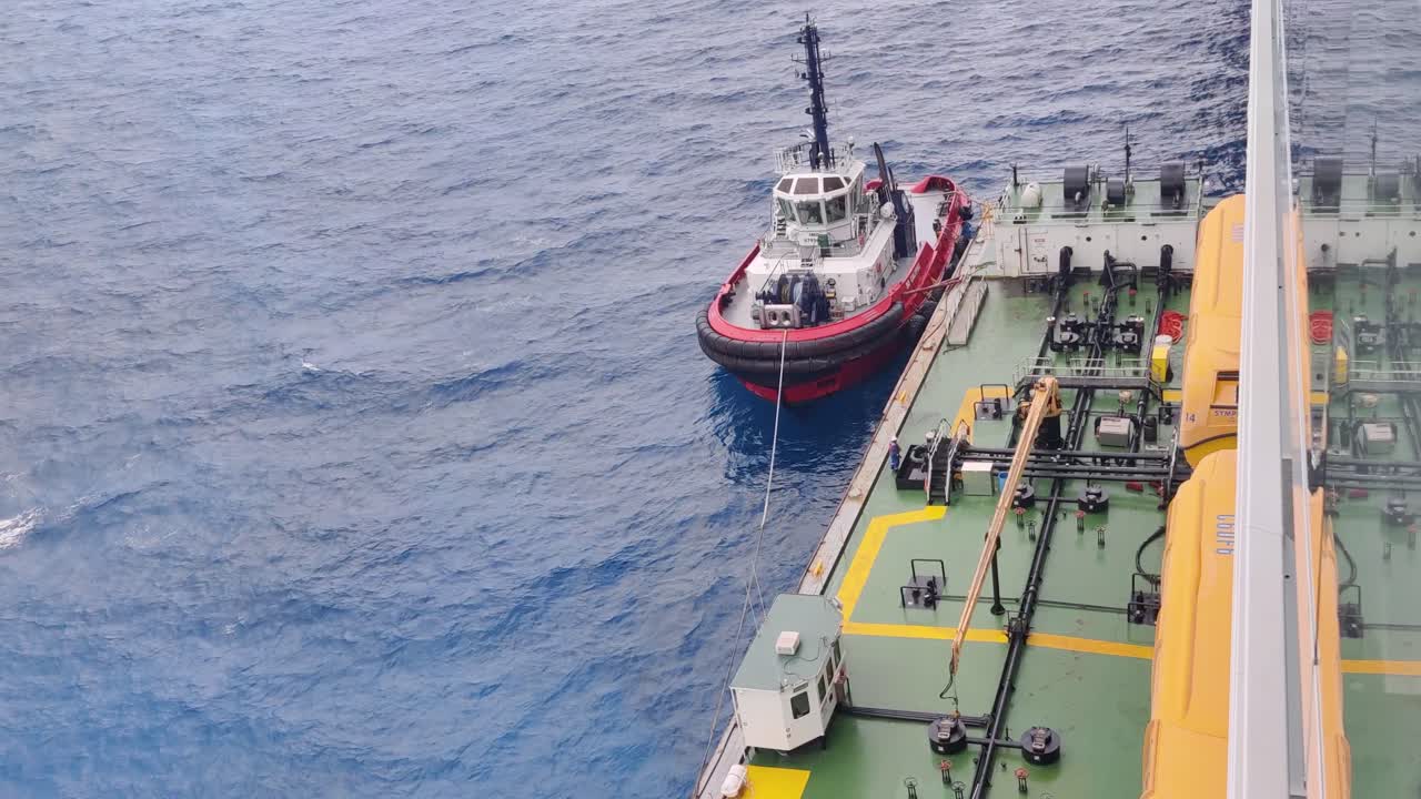 Huge Oil Bunkering Ship Sticked To The Luxury Cruise Ship And Fueling ...