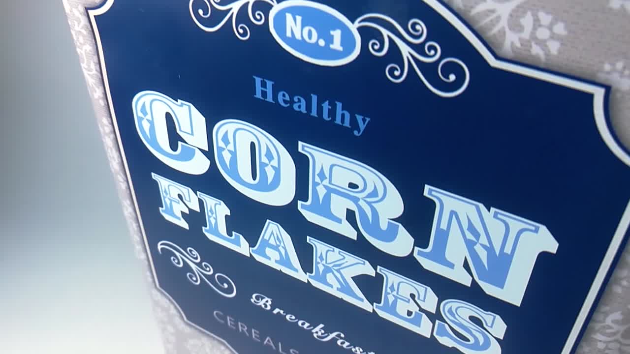 Vintage Corn Flake Container Isolated On White Background, SLIDE UP ...