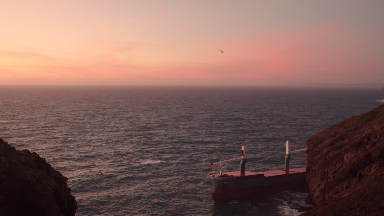 CDRY BLUE Cargo Shipwrecked, Helicopter Flying On Top, Sunset, S Free ...