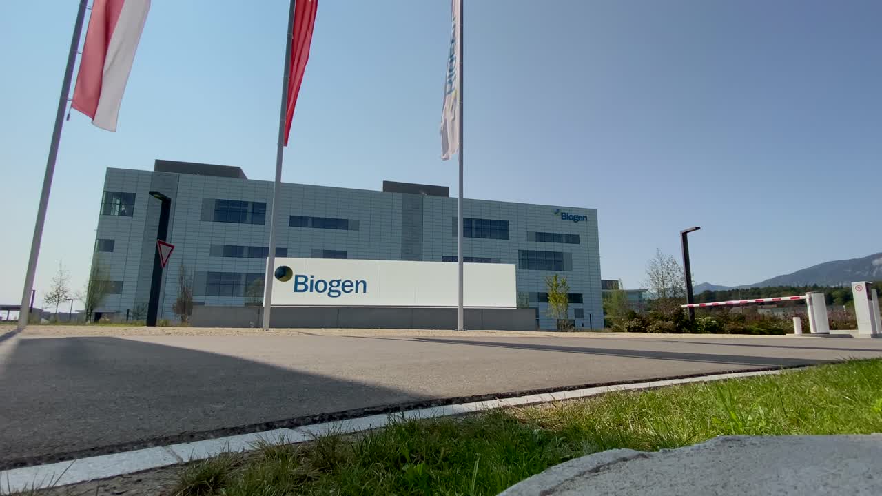 Zoom In Shot Of Biogen Factory In Modern Architecture Free Stock Video ...