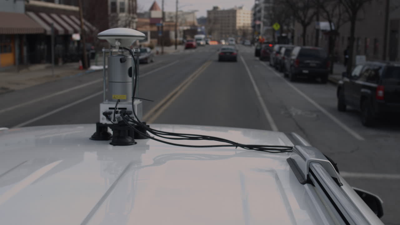 Car Mounted View Of Autonomous LIDAR Street Mapping Device Moving ...