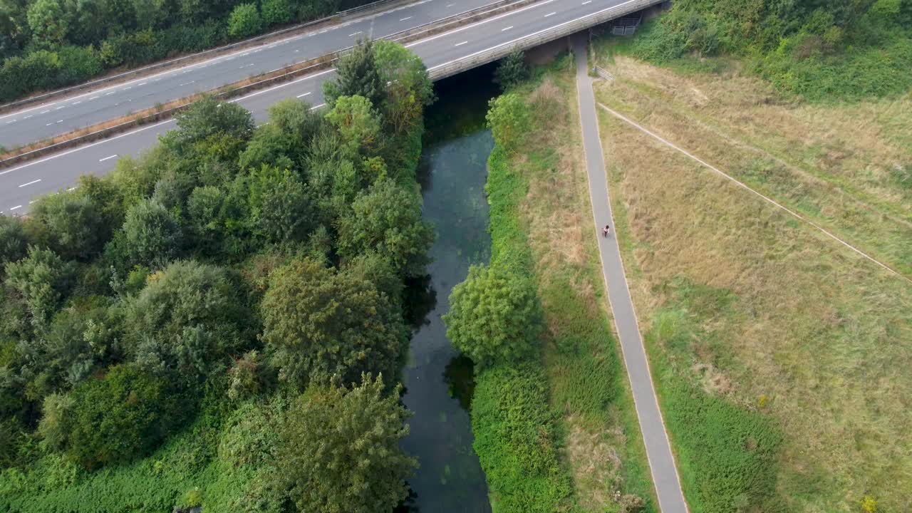 Cycle Path Next To Waterway With A2 Dual Carriageway Overhead Free ...