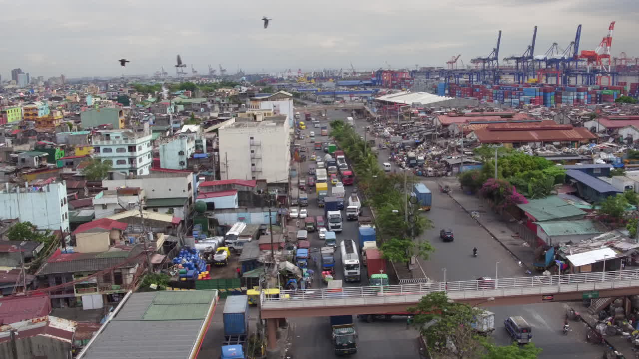 Drone Shot Of A Busy Highway In A Squatters Area In Manila 4K Free ...