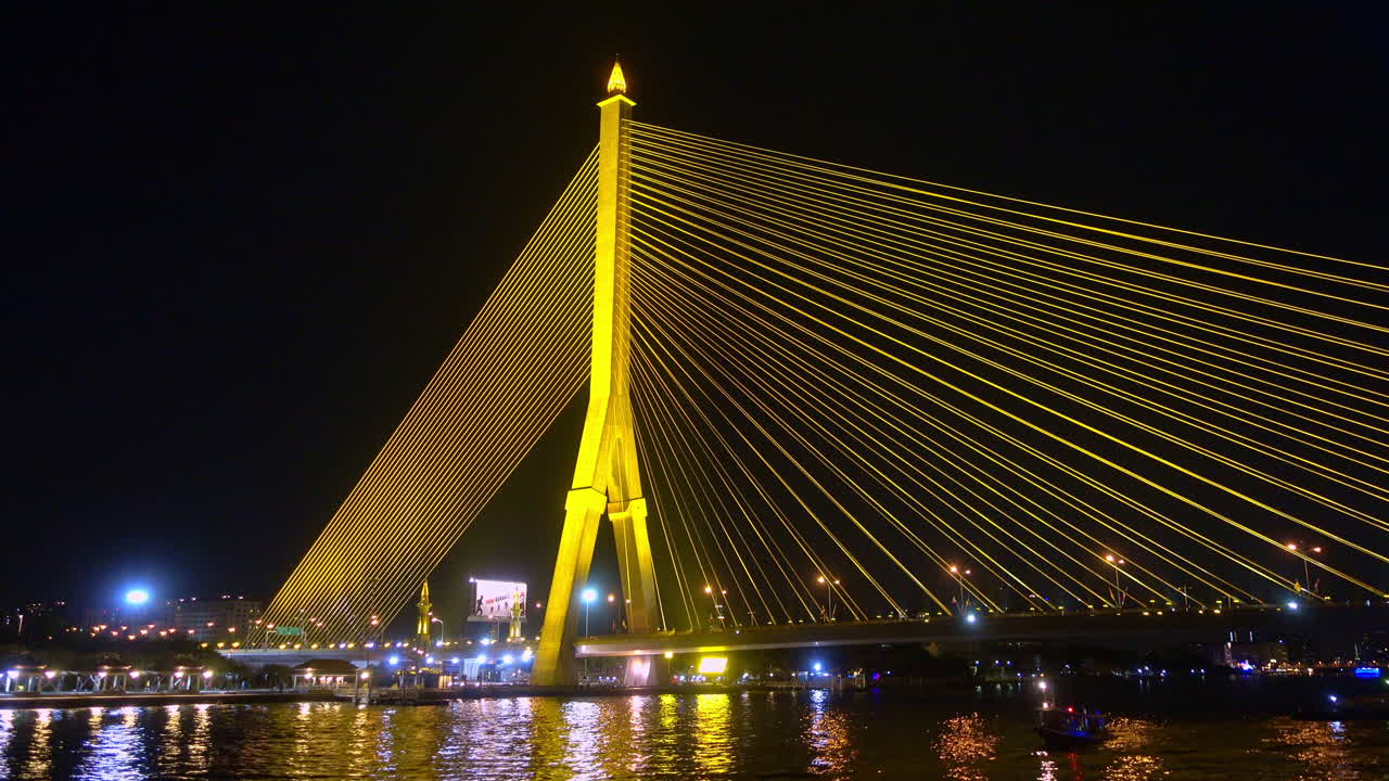 Beautiful Rama Eight Bridge Take From Boat At Night View In Bangkok ...