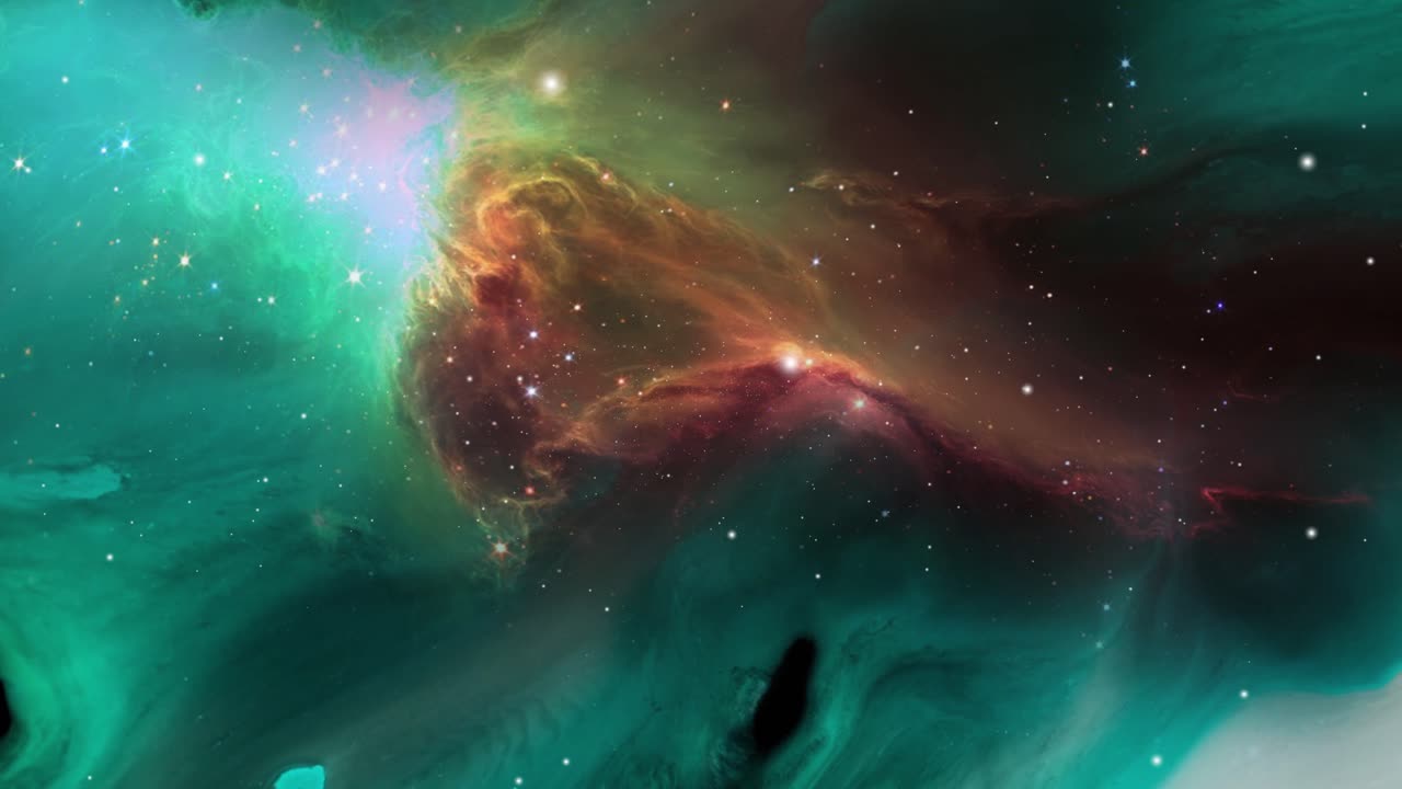 Premium stock video - Green and orange nebulae in the universe