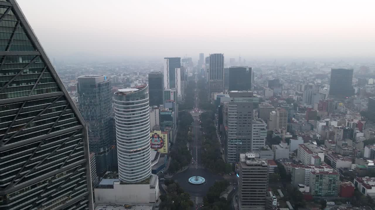 Aerial View Of The Iconic Paseo De La Reforma Avenue With BBVA And The ...