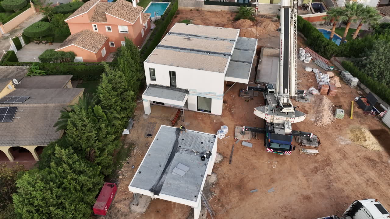 Construction Site Of Almost Finished Modular Building Home, Aerial ...