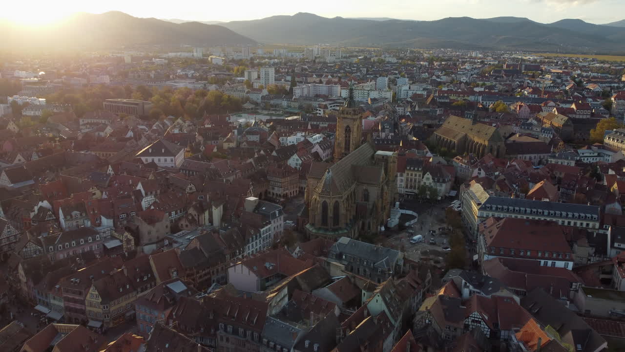 Colmar City Center Aerial During Golden Hour Sunset Free Stock Video ...