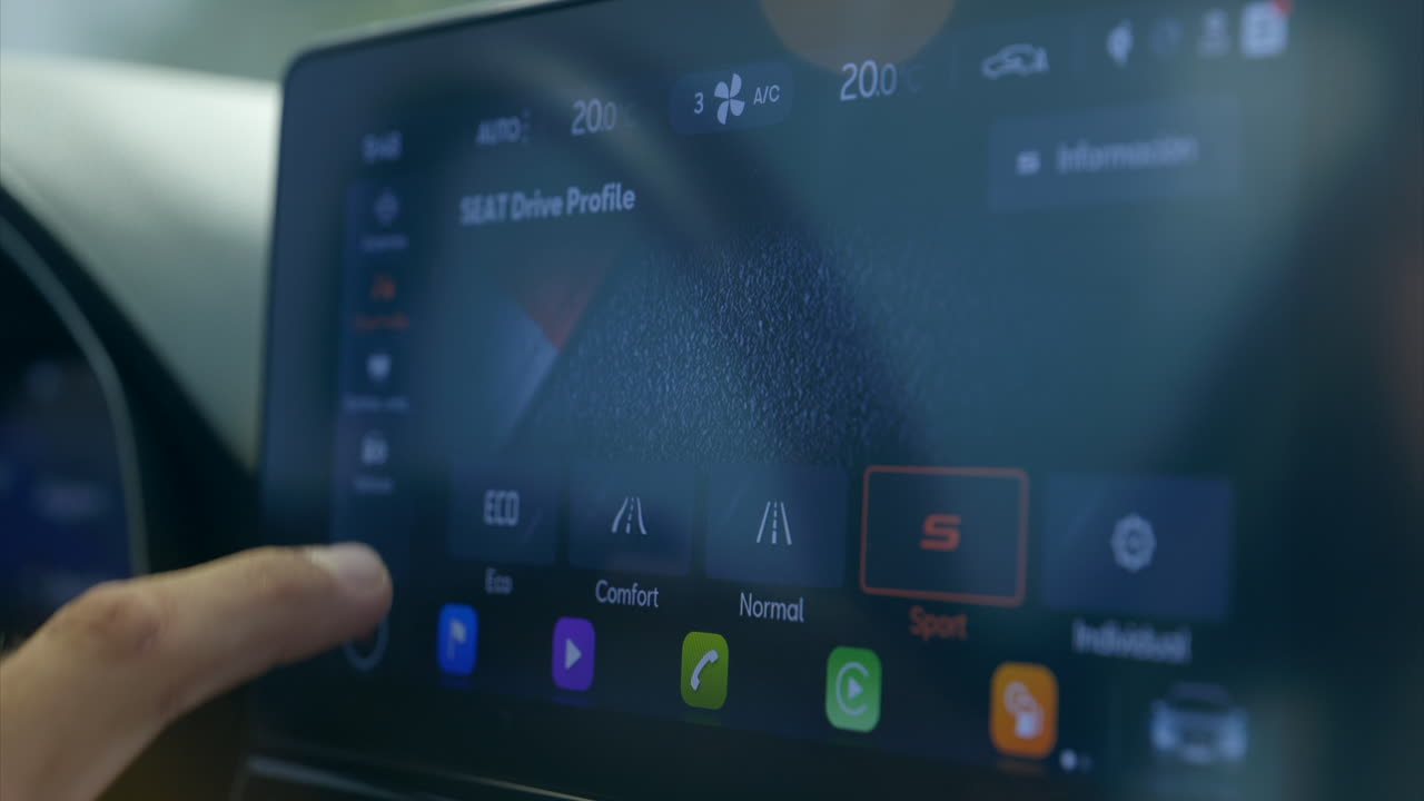 Driver's Finger Pressing Icon On Car Screen To Switch On Eco Drive Free ...