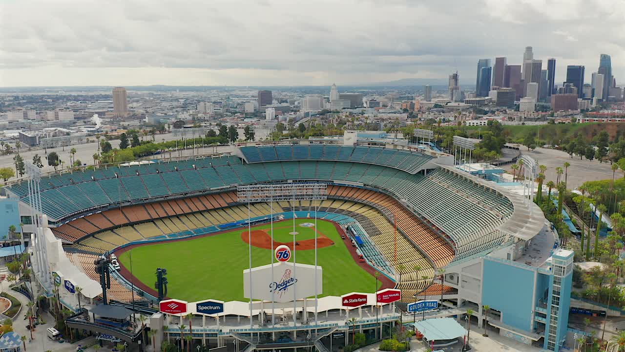 Spinning Aerial View Of Downtown Los Angeles And Dodgers Stadium Free ...