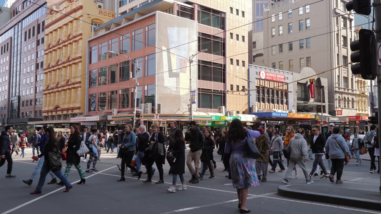 Melbourne Daytime Traffic Footages Commuters Walking Intersection In ...
