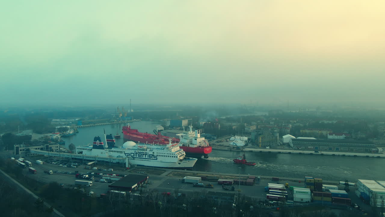 Ferry Ship Anchored At The Terminal In Port Of Gdansk Near Westerplatte ...