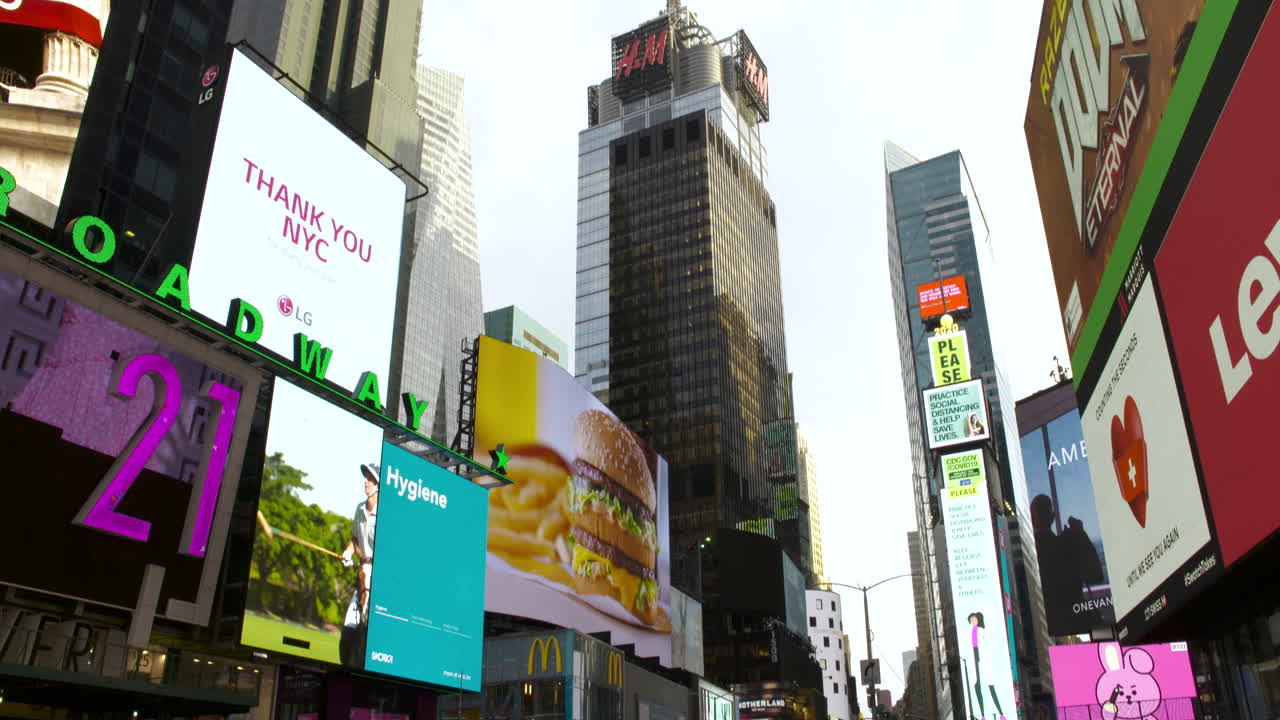 Tilt Down From Advertising Signage To A Nearly Empty Times Square, New ...