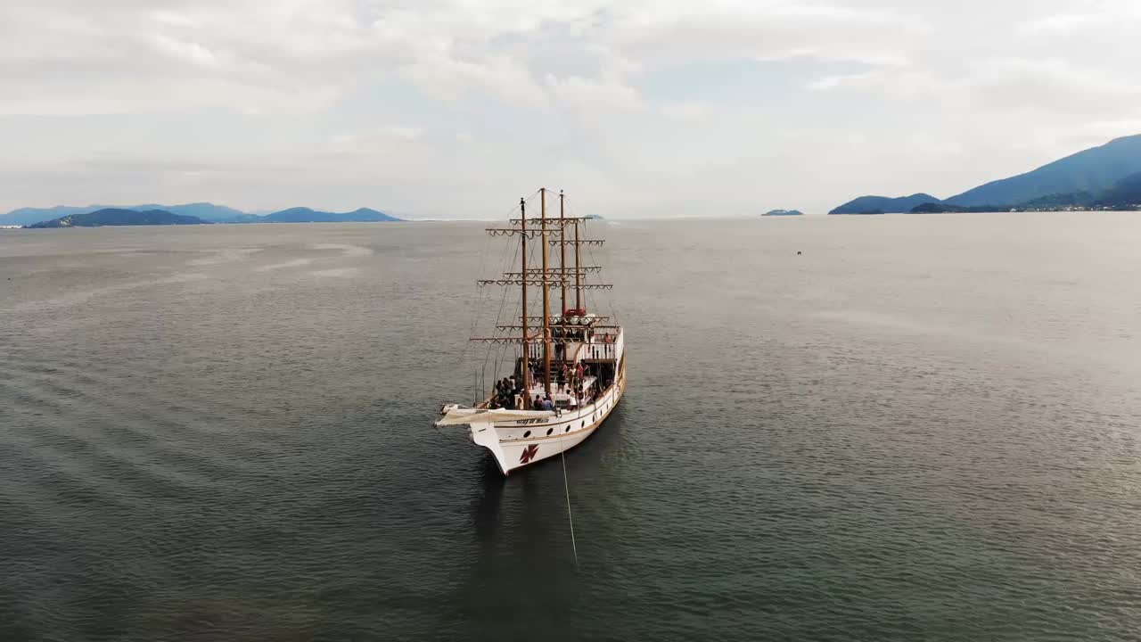 Group Of People On Pirate Ship Cruising On Brazil Ocean During Sunny ...