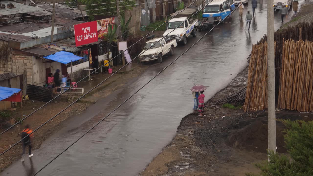 Busy Street In Rural Area In Addis Ababa, Full Of People And Vehicles ...