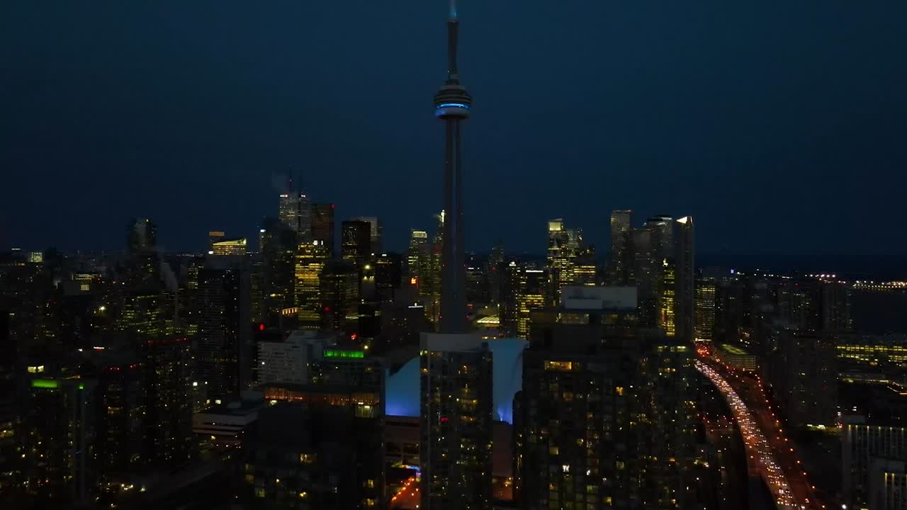 CN Tower And Toronto Skyline At Night Time From An Aerial Point Of View ...