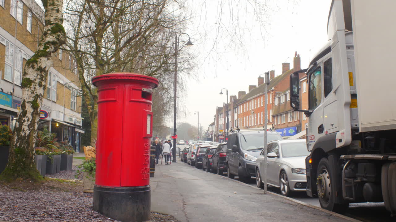 Iconic English Mailbox In A Shopping Street Of A Middle Class London ...