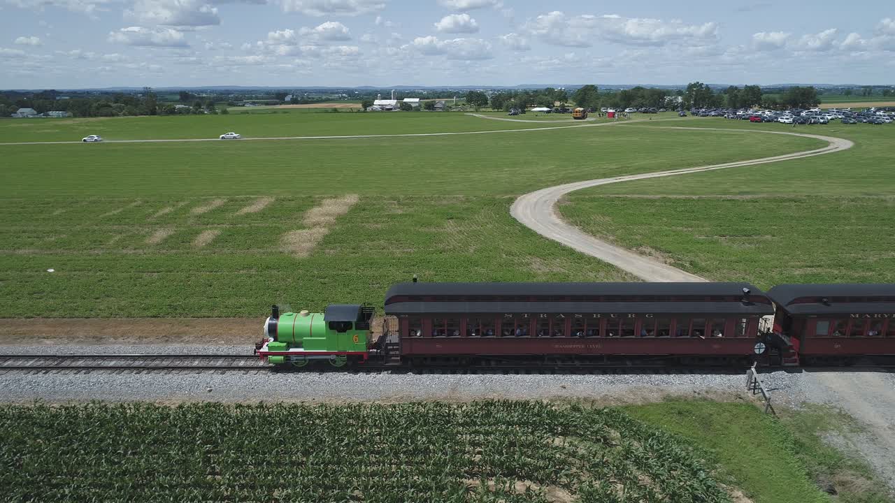 Aerial View Of A Percy The Tank Engine With Passenger Cars Puffing ...