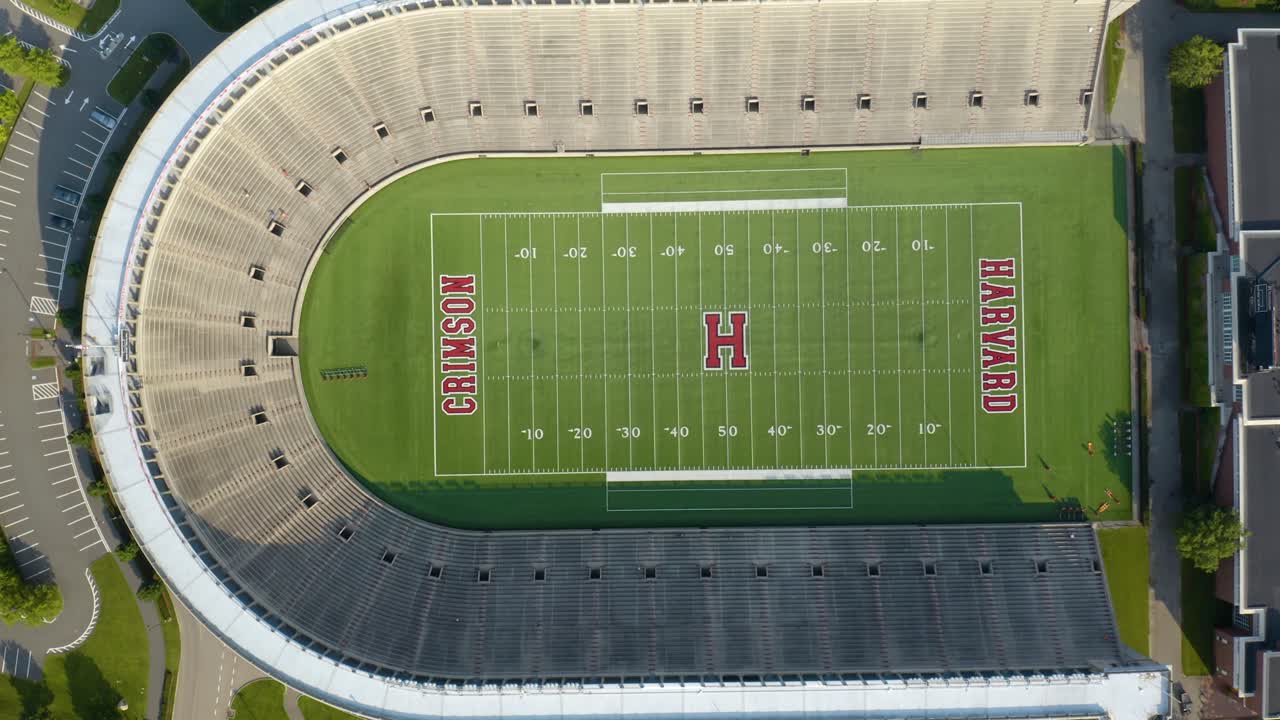 High Aerial View Of Harvard University Football Stadium - Top Down Free ...
