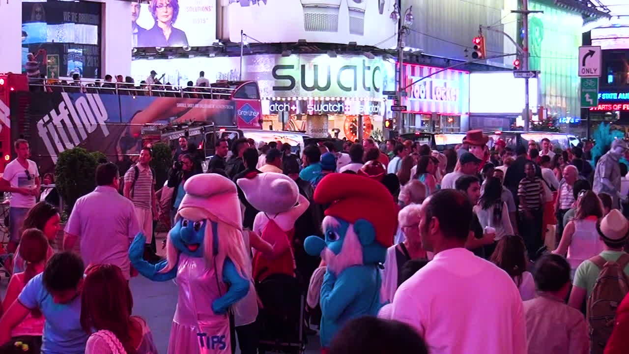 Smurfs In Crowded Times Square In New York City Free Stock Video ...