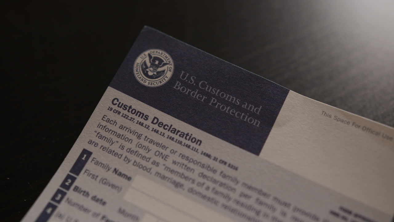 Close Up Of A Blank US Customs Declaration Form Free Stock Video ...